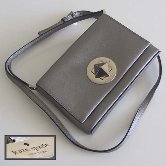 kate spade | Bags | New Kate Spade Turnlock Closure Grey Crossbody Bag ...